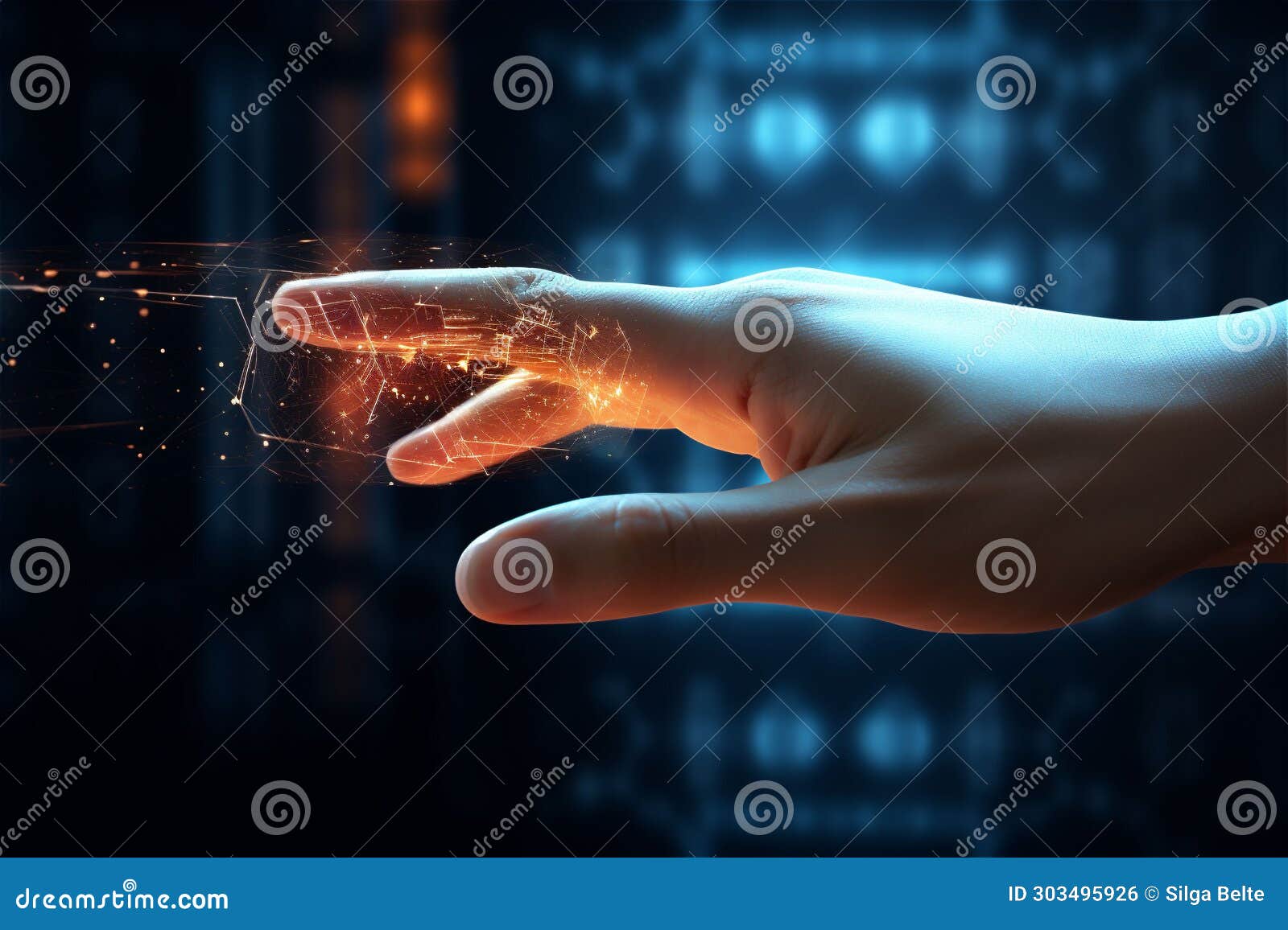 Touching the Virtual Interface, Human Finger Tracing Glowing Digital ...