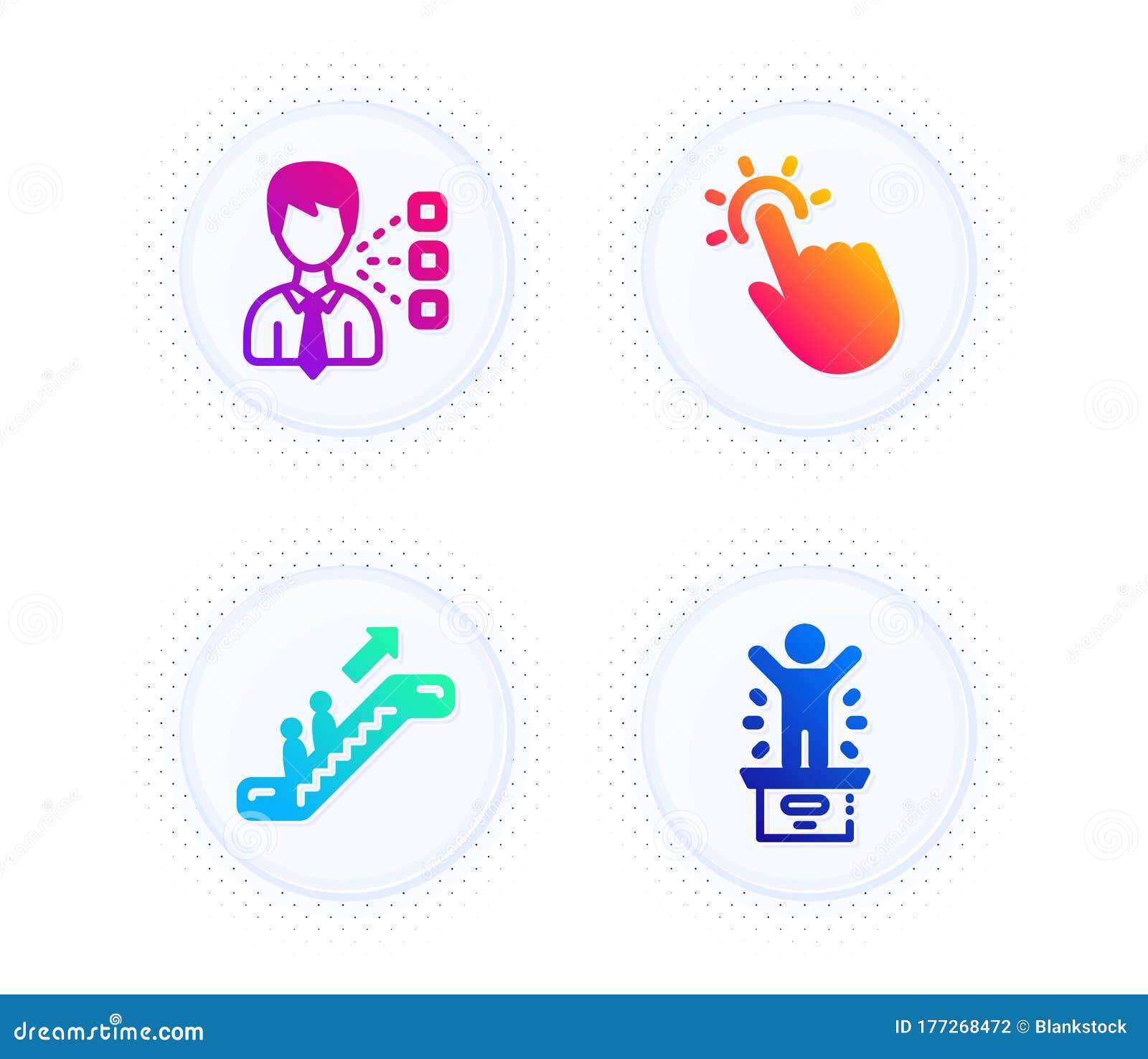 Touchpoint, Third Party and Escalator Icons Set. Winner Podium Sign ...