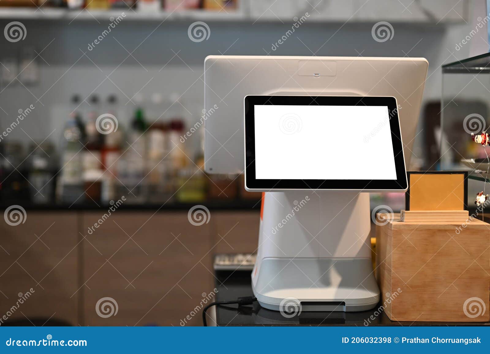 A Touchscreen Cashier Machine with Blank Screen at Modern Cafe. Stock ...