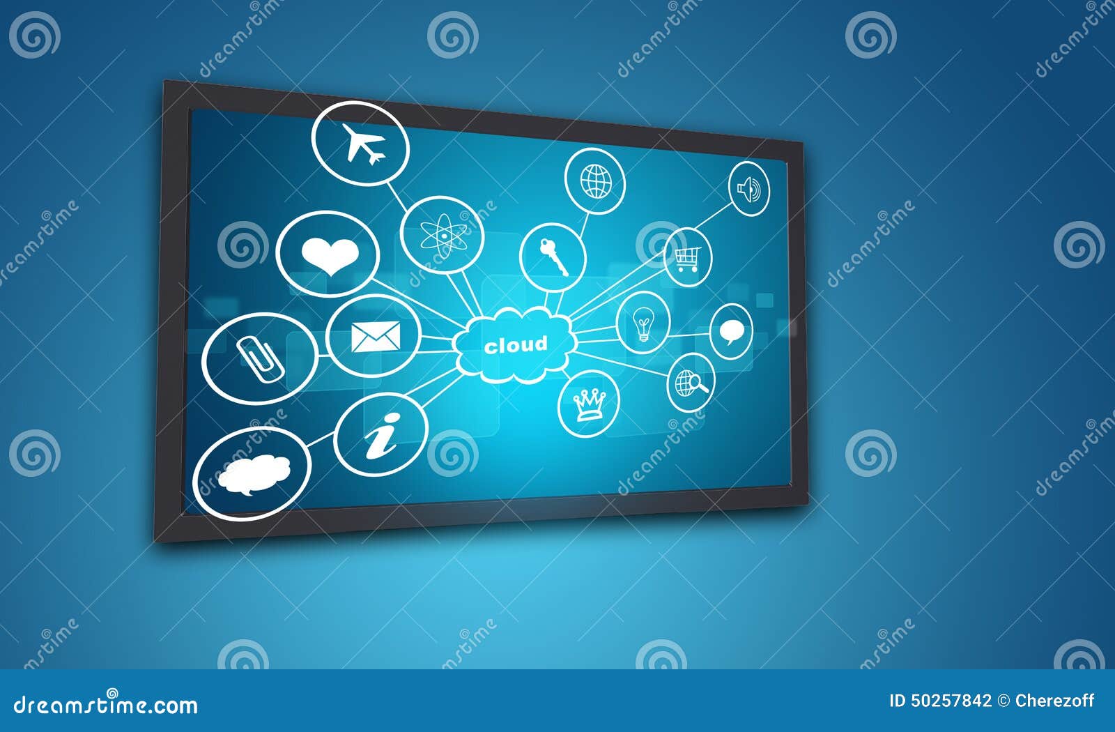 Touchscreen Display with Icons, on Blue Background Stock Illustration ...