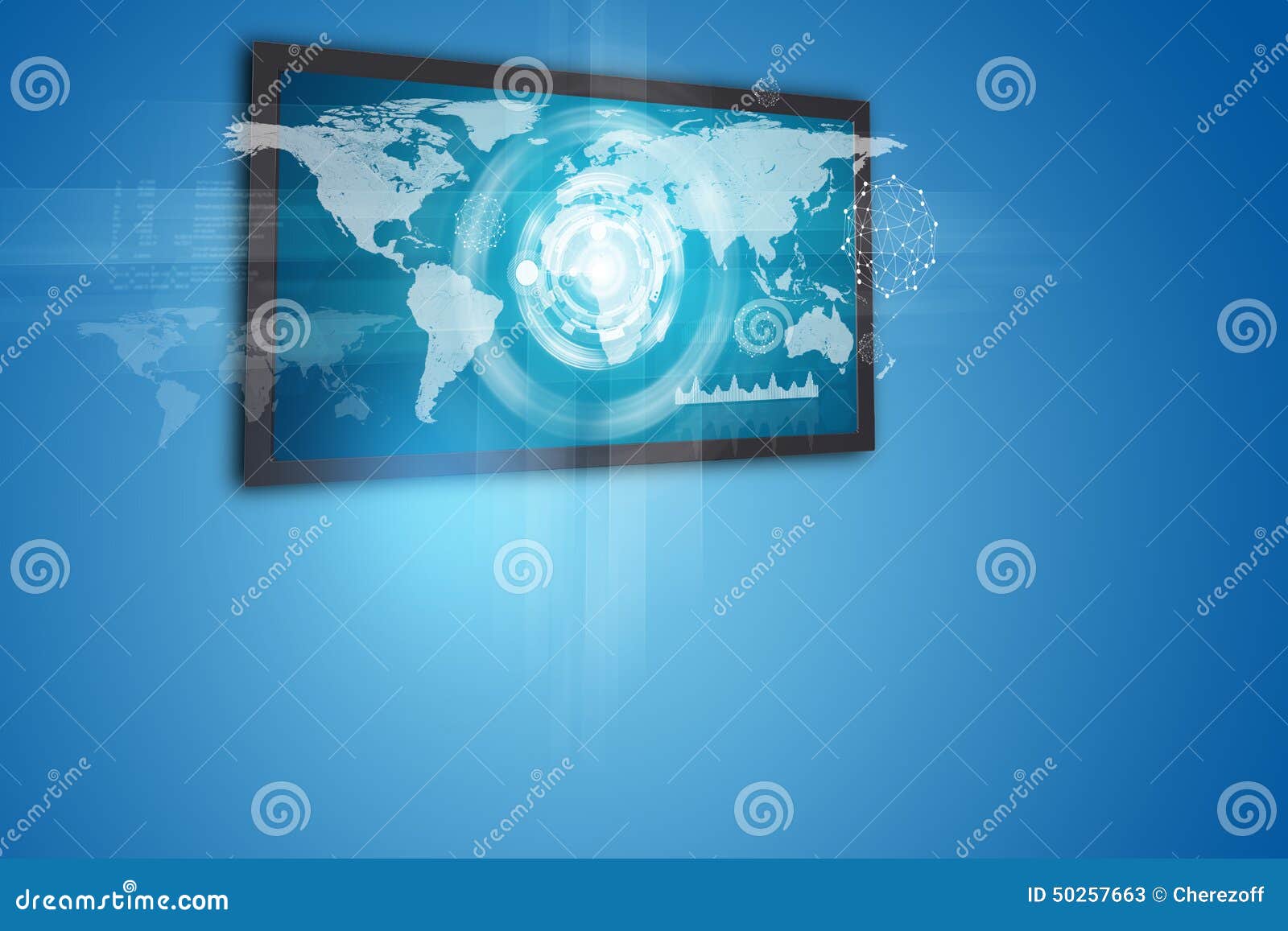 Touchscreen Display with World Map and Circles Stock Image - Image of ...