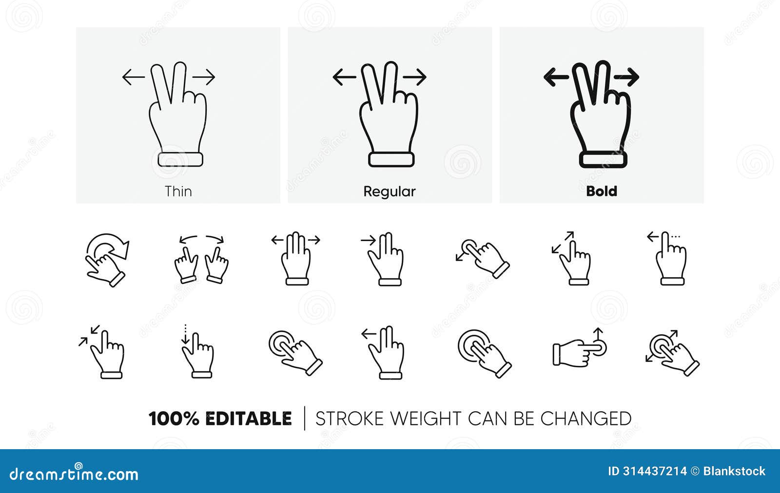 Touchscreen Gesture Line Icons. Hand Swipe, Slide Gesture, Multitasking ...