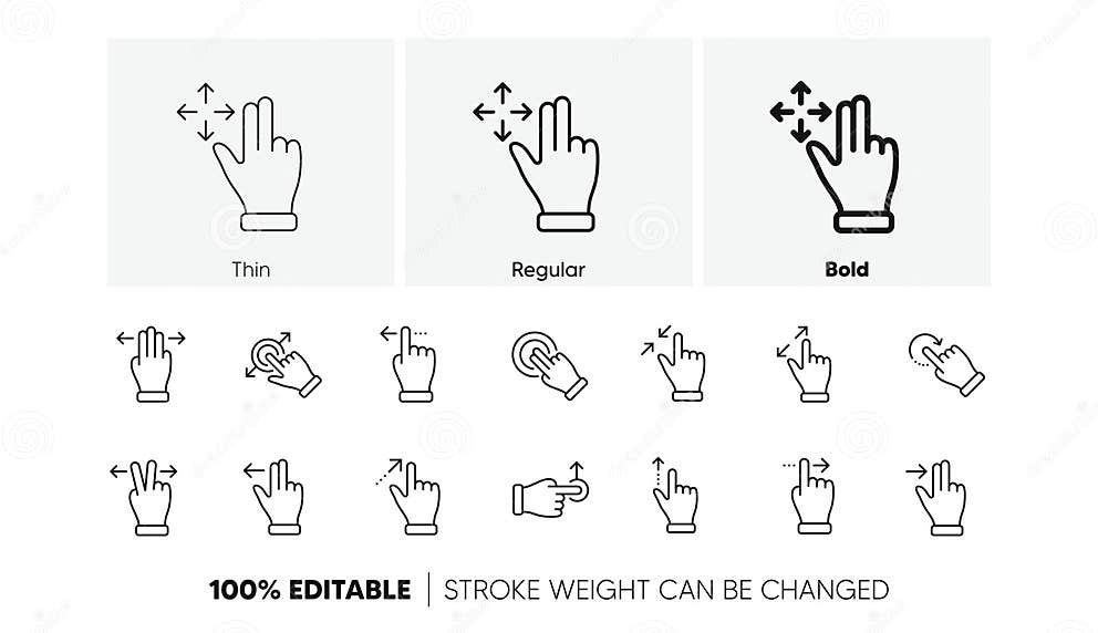 Touchscreen Gesture Line Icons. Hand Swipe, Slide Gesture, Multitasking ...