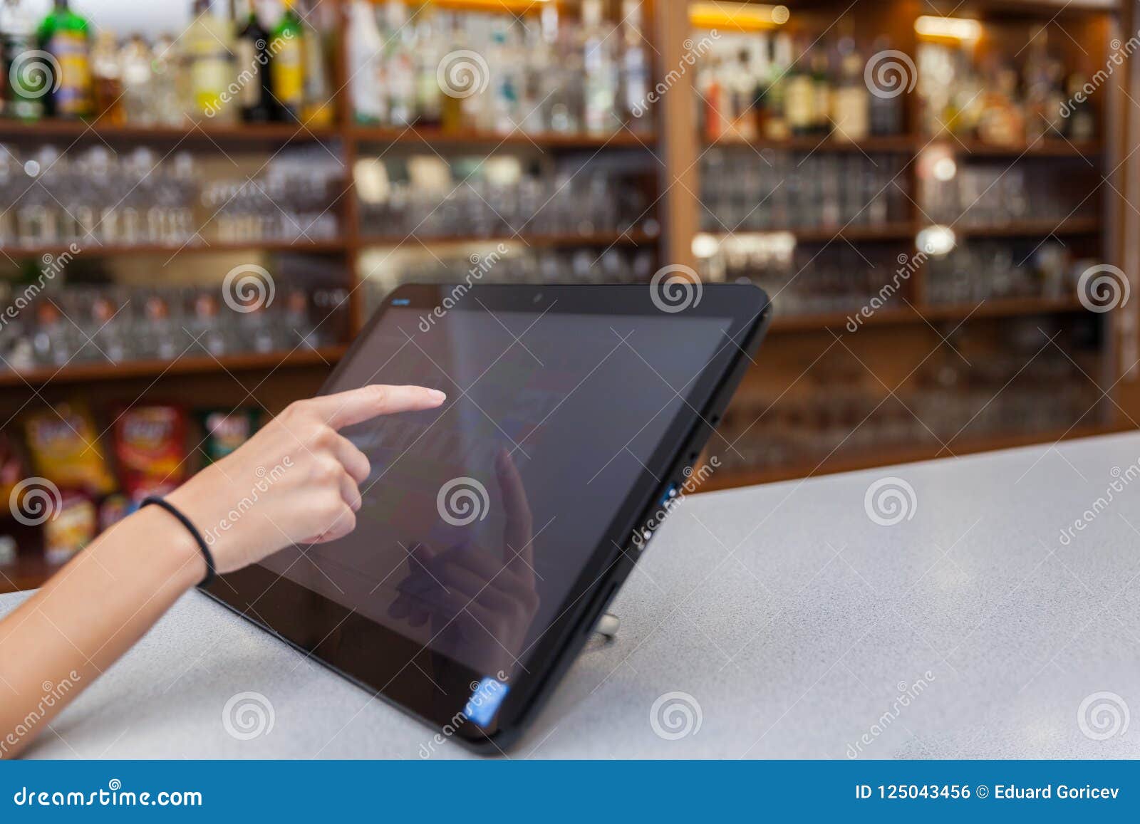 Touchscreen`s Cash Register in the Restaurant Stock Photo - Image of ...