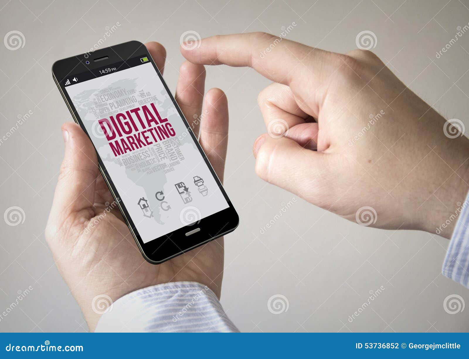 Touchscreen Smartphone with Digital Marketing on the Screen Stock Photo ...