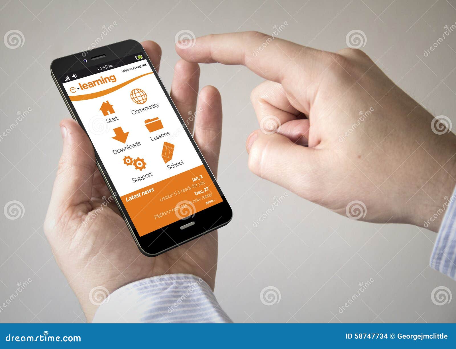 Touchscreen Smartphone with E-learning Site on the Screen Stock Photo ...