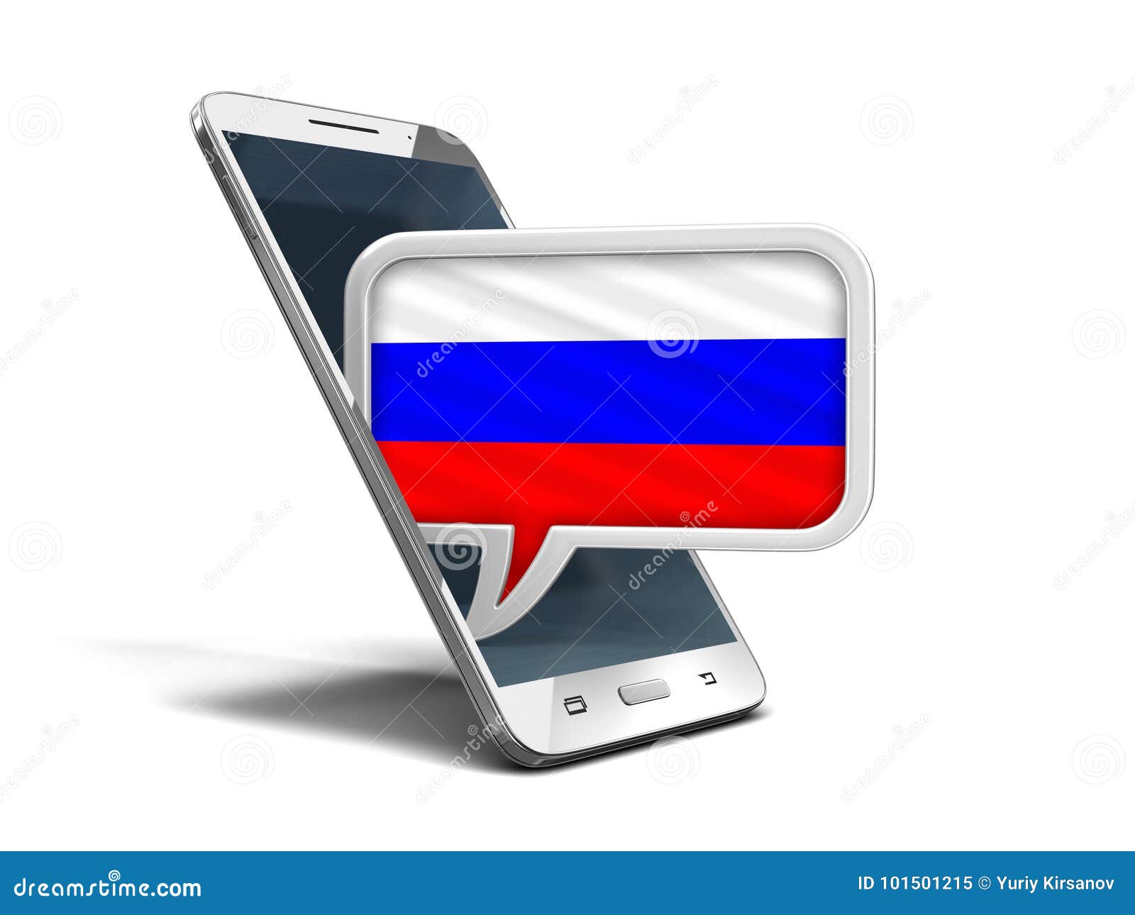Touchscreen Smartphone and Speech Bubble with Russian Flag Stock ...