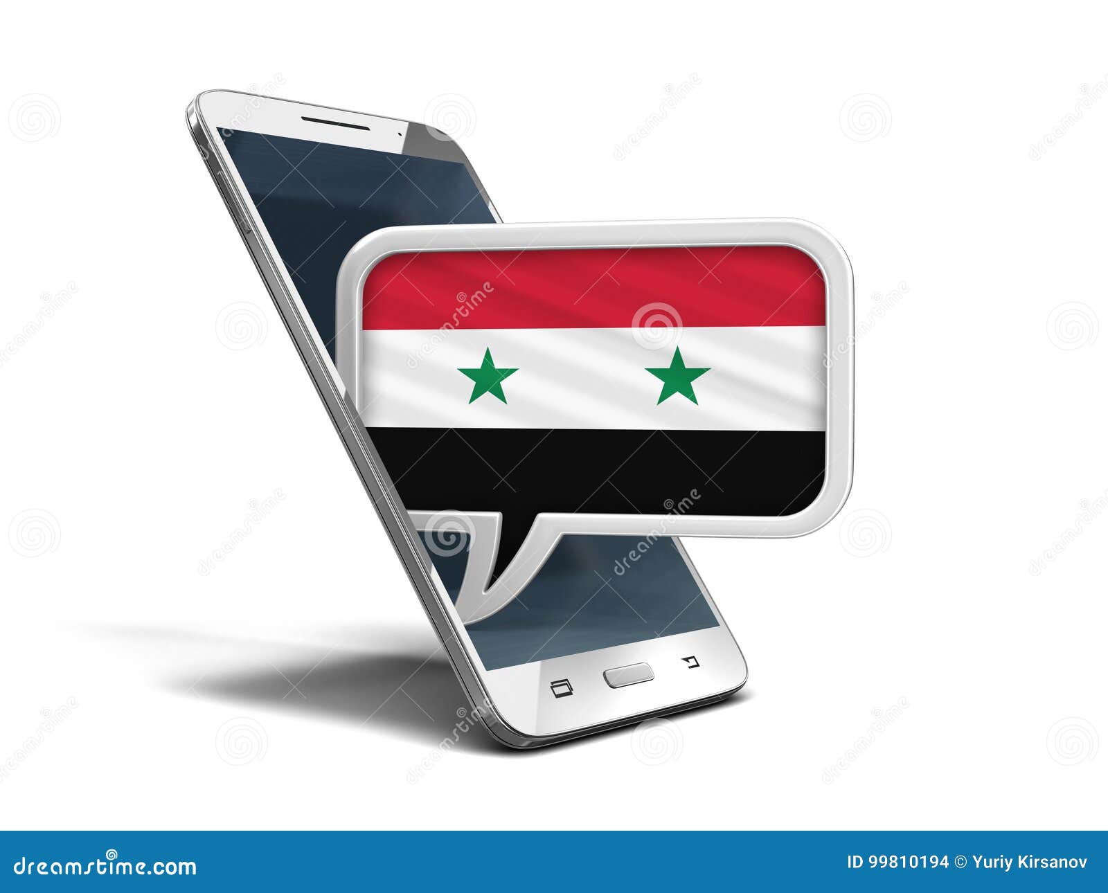 Touchscreen Smartphone and Speech Bubble with Syrian Flag Stock ...