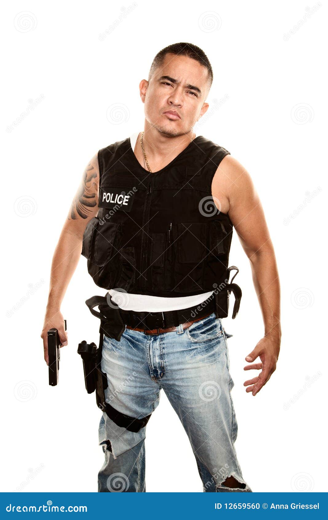 Tough Cop stock photo. Image of handsome, security, jeans - 12659560