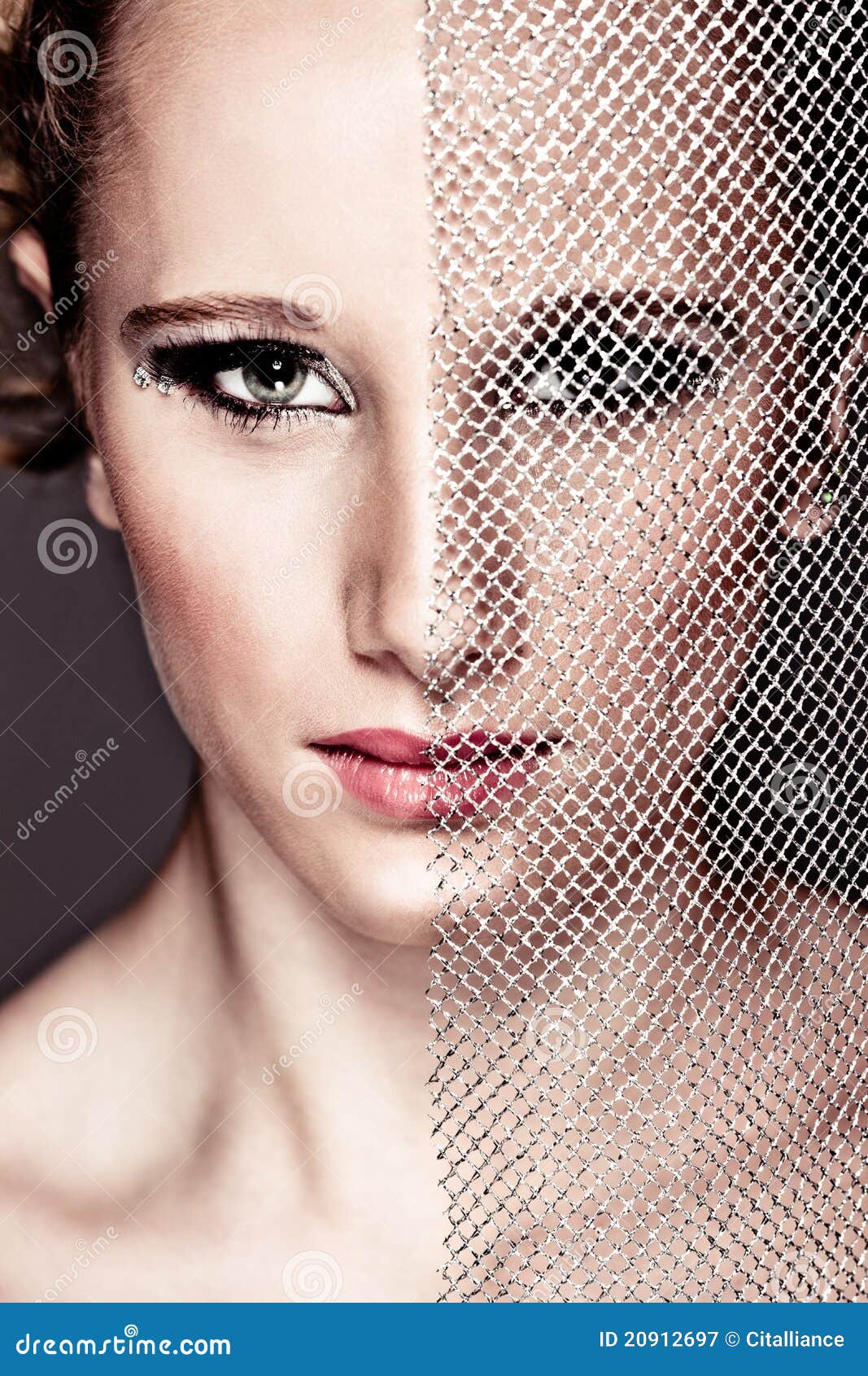 Tough Girl Closing Face with Textile. Retouched Stock Image - Image of ...