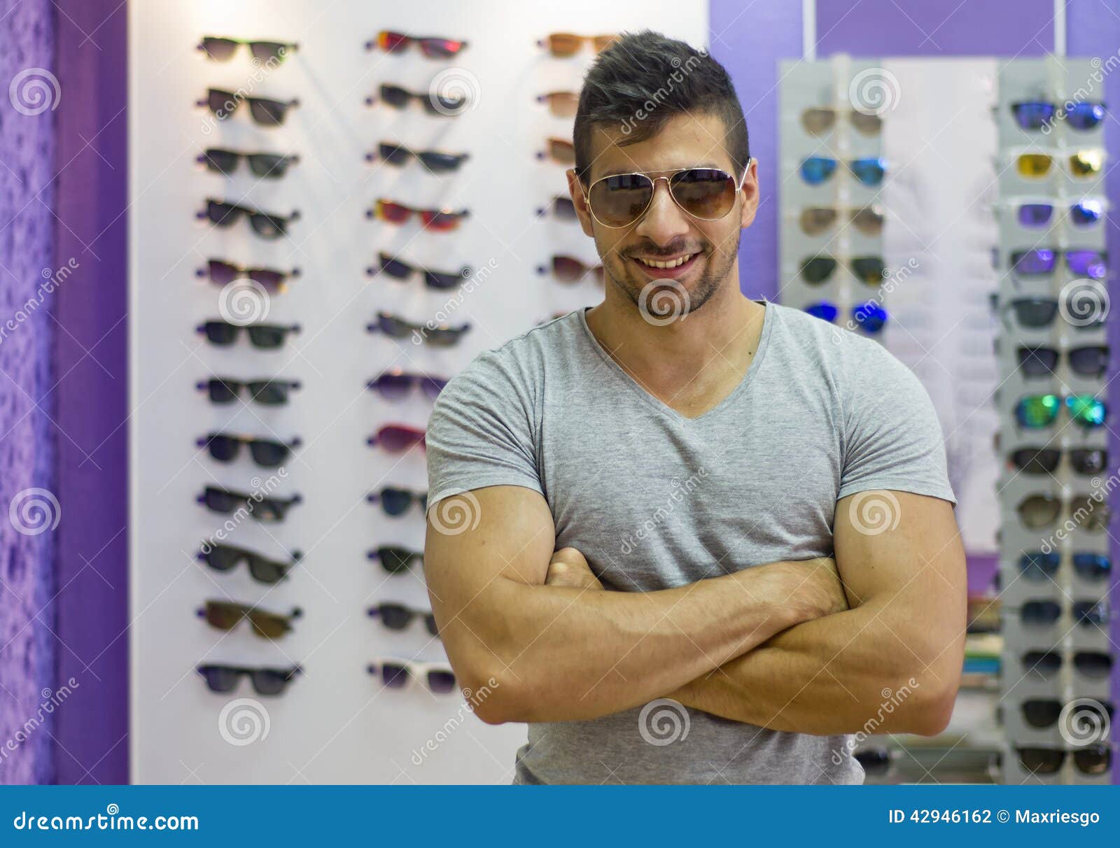 Tough guy with sunglasses stock photo. Image of store - 42946162