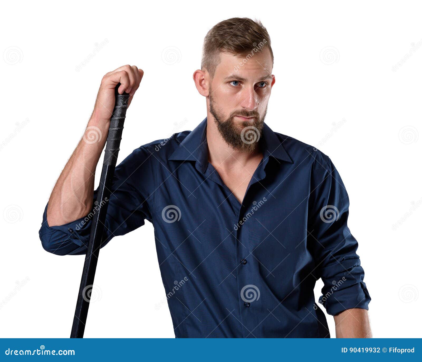 Tough Looking Young Man with Beard Leaning on His Hockey Racket Stock ...