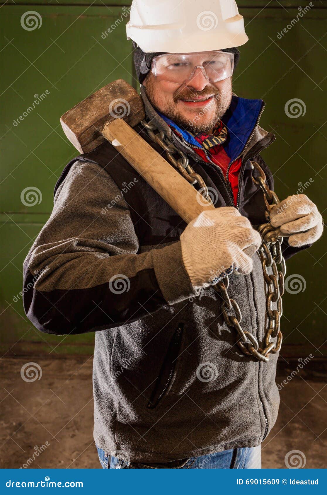 Tough Worker with Iron Chain and Sledgehammer Stock Image - Image of ...