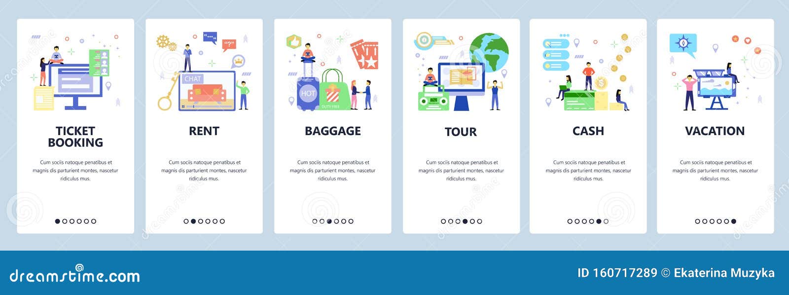 Tour Agency Website and Mobile App Onboarding Screens Vector Template ...