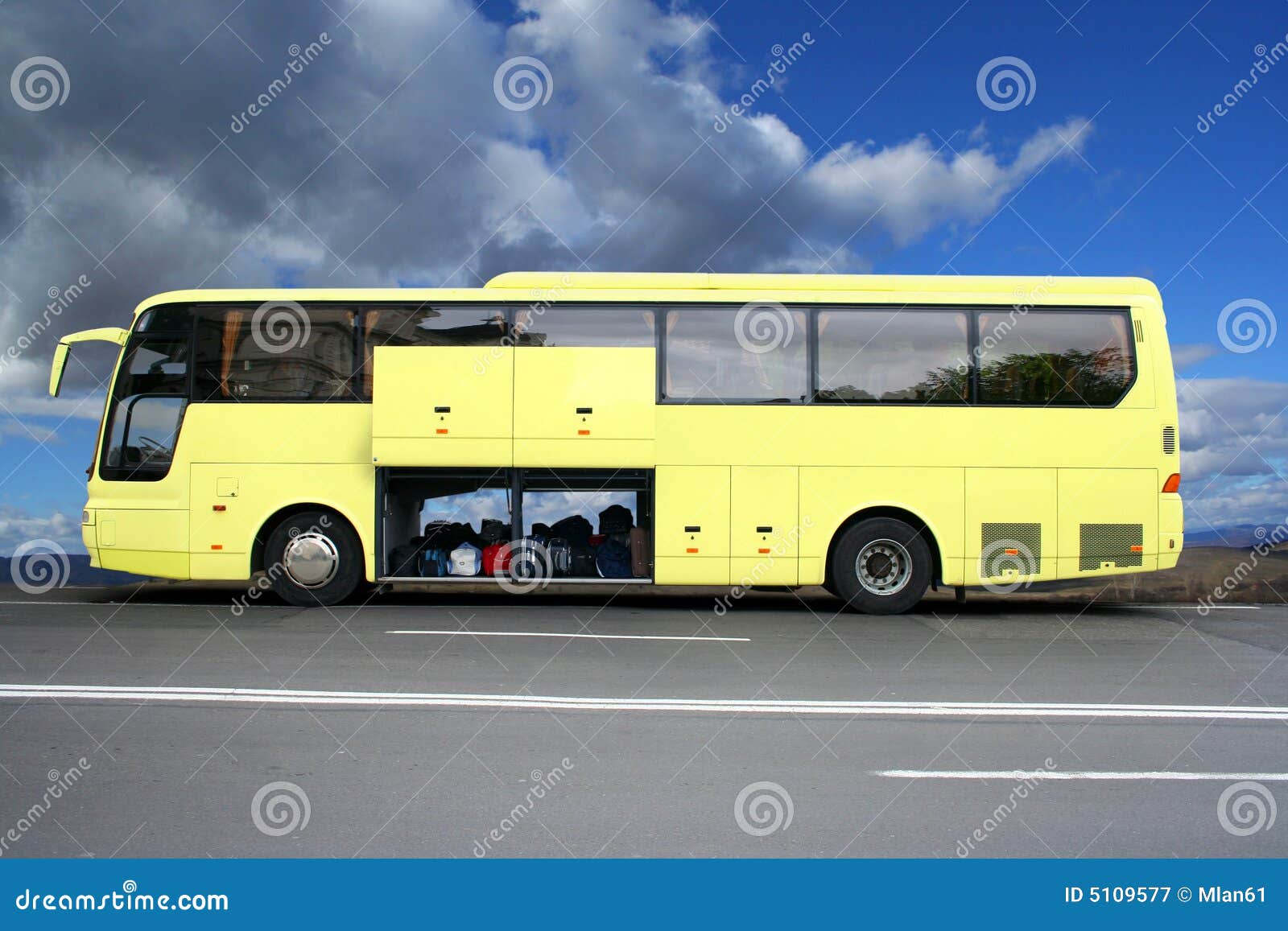 Tour bus stock image. Image of traveling, vehicle, yellow - 5109577