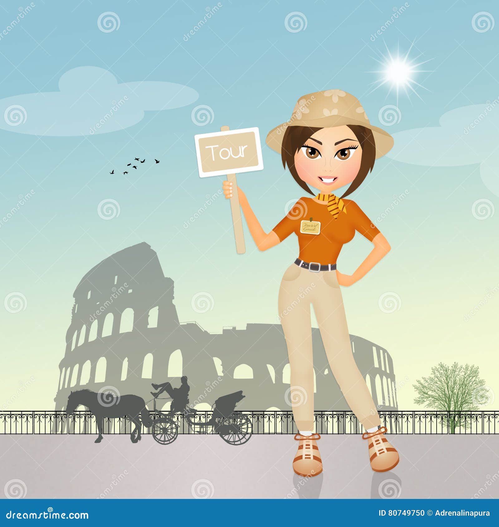 Tour guide girl in Rome stock illustration. Illustration of education ...