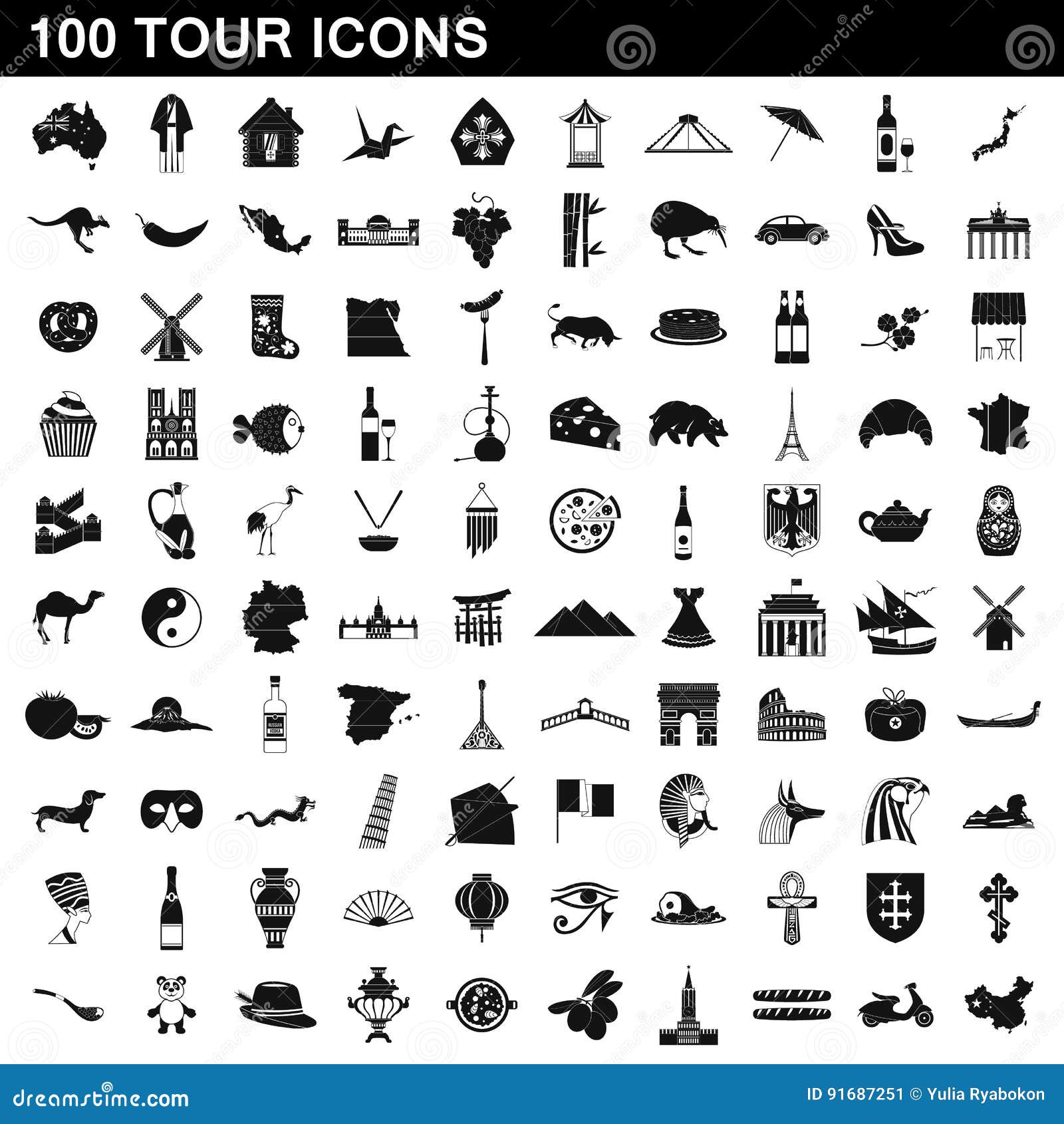 100 Tour Icons Set, Simple Style Stock Vector - Illustration of bear ...
