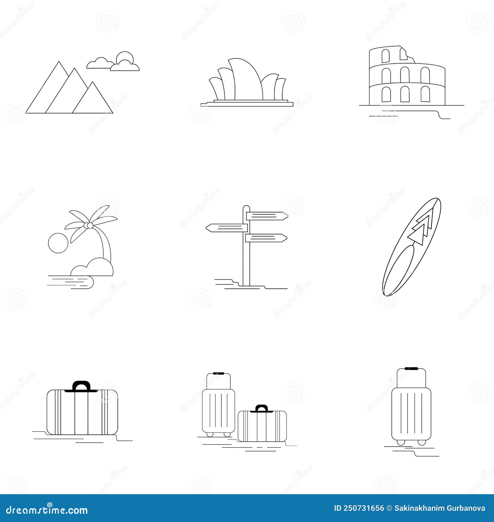 Tour and Travel Outline Icon Set Stock Vector - Illustration of hotel ...