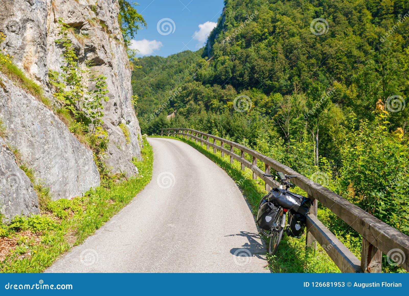 Touring bicycle in Austria stock image. Image of panniers - 126681953