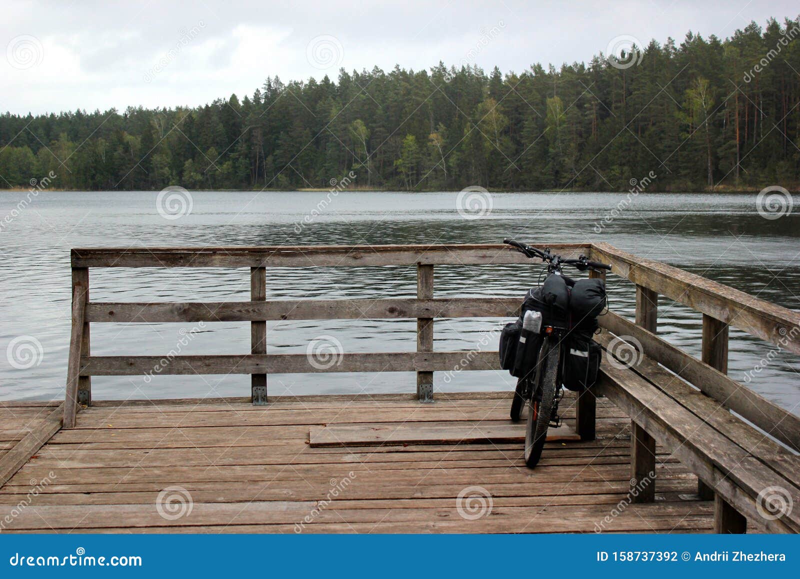 Touring Bicycle on a Riverside Wooden Platform Stock Photo - Image of ...
