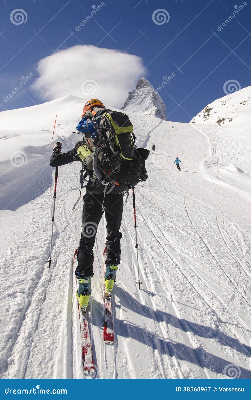 Touring Skier in Swiss Alps Stock Image - Image of color, horizontal ...