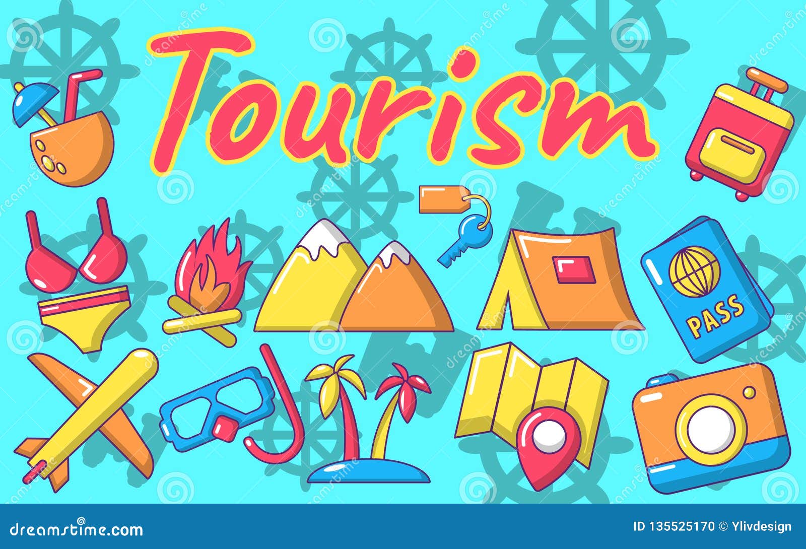 Tourism Concept Banner, Cartoon Style Stock Vector - Illustration of ...