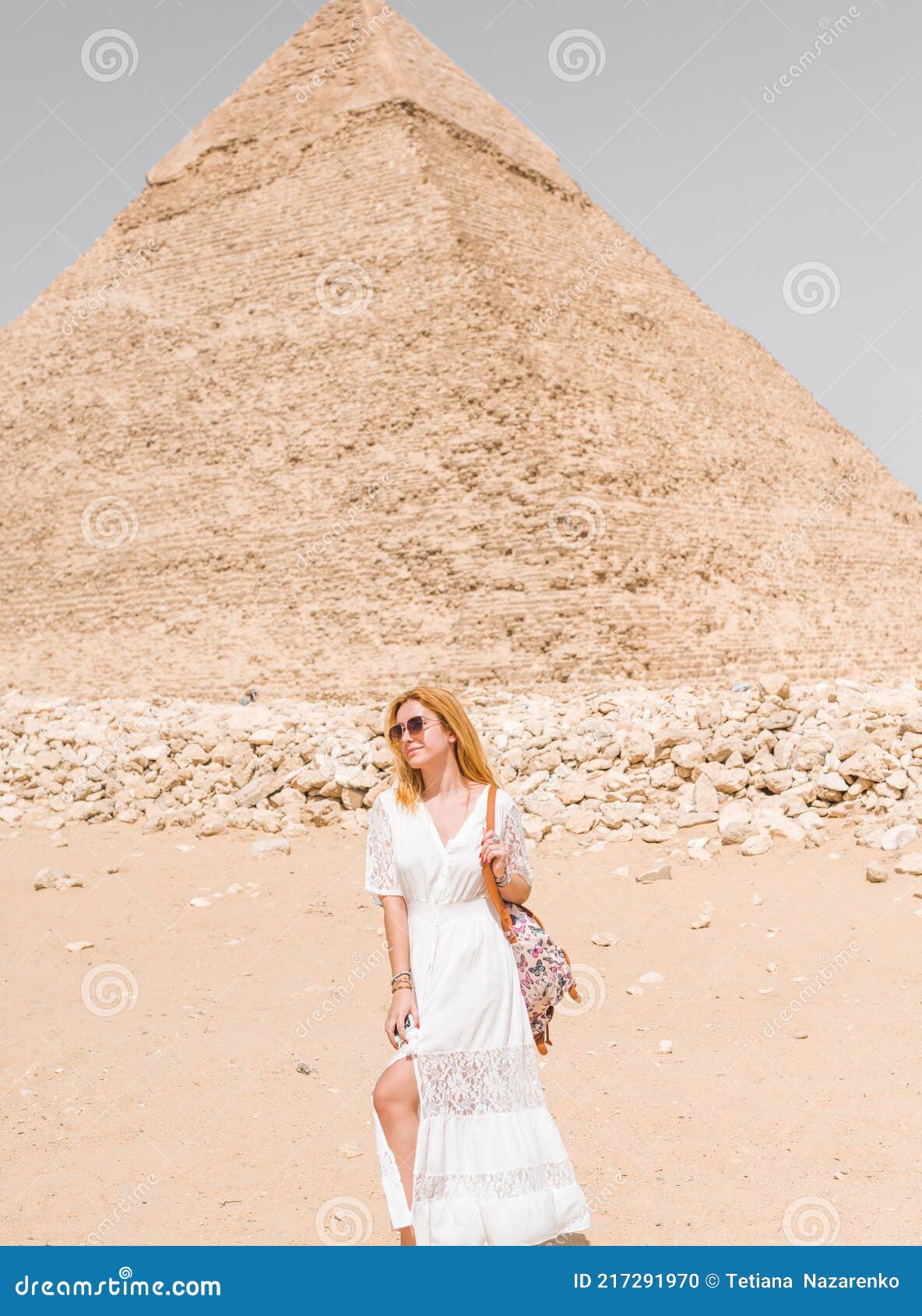 Tourism in Egypt, Woman with a View on a Pyramids Stock Photo - Image ...