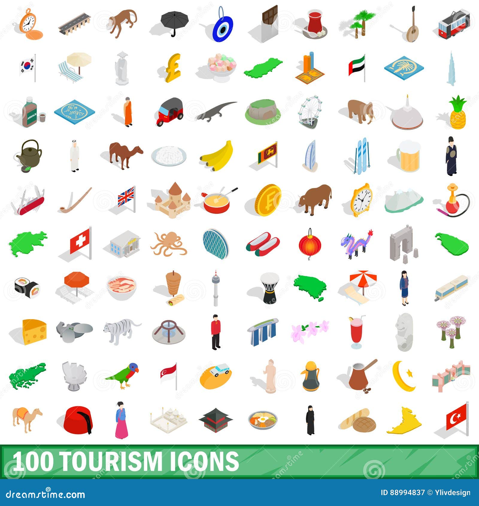 100 Tourism Icons Set, Isometric 3d Style Stock Vector - Illustration ...