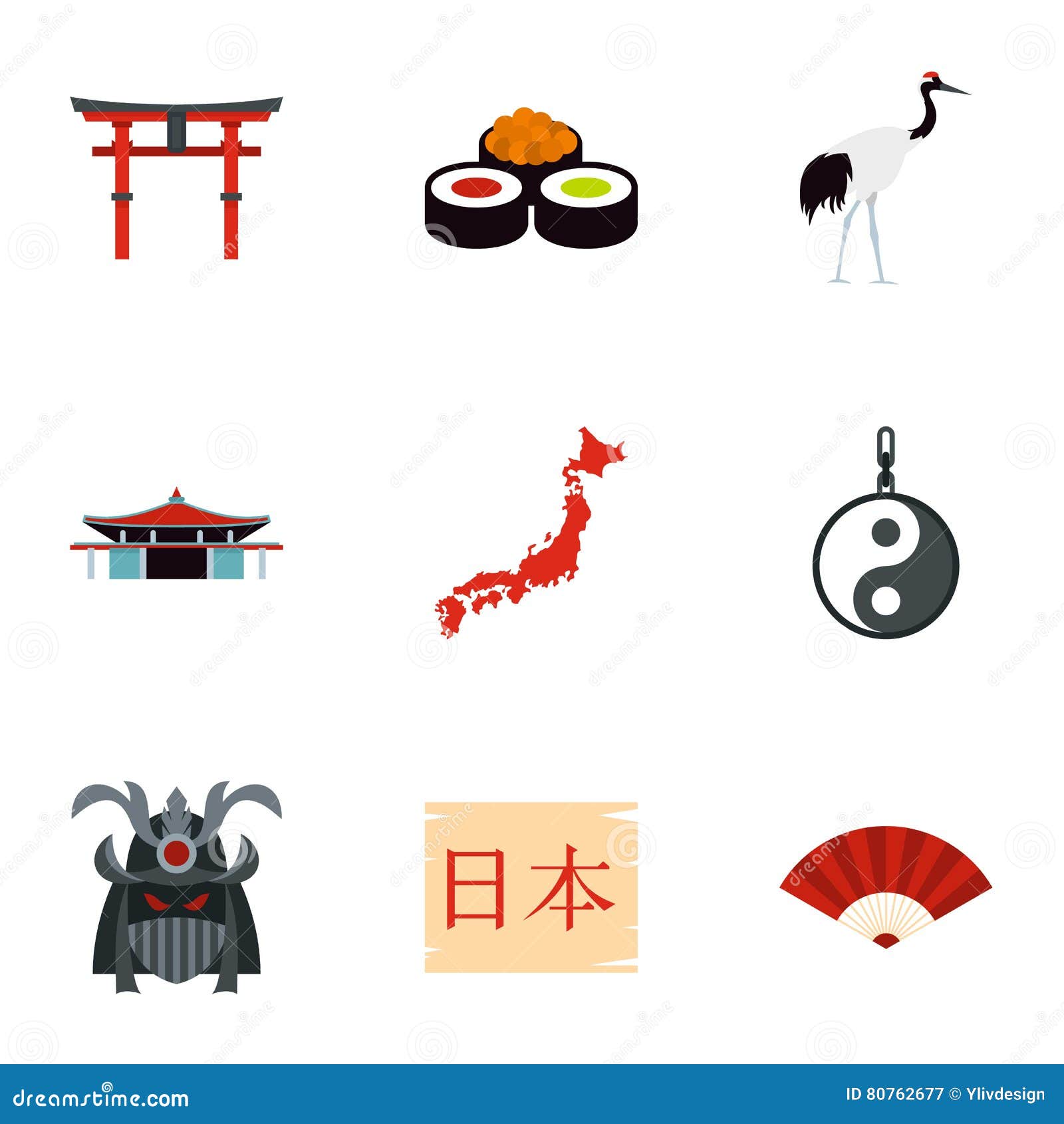 Tourism in Japan Icons Set, Flat Style Stock Vector - Illustration of ...