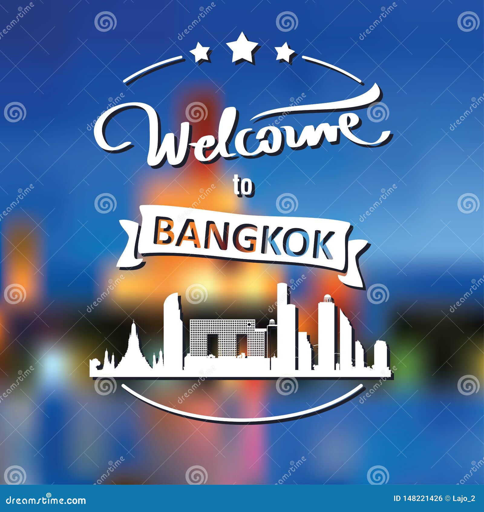 Tourism Label with Skyline, Text Welcome To Bangkok Stock Vector ...