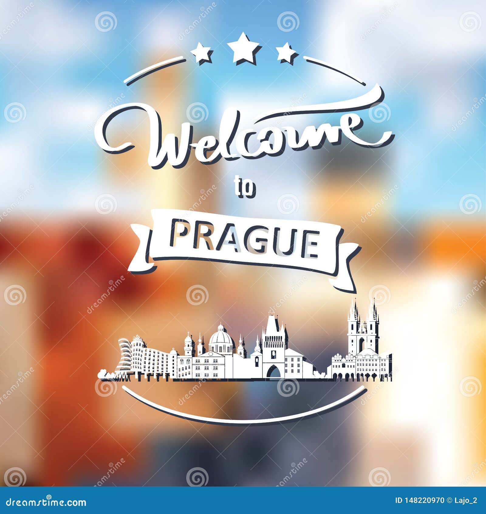 Tourism Label with Skyline, Text Welcome To Prague Stock Vector ...