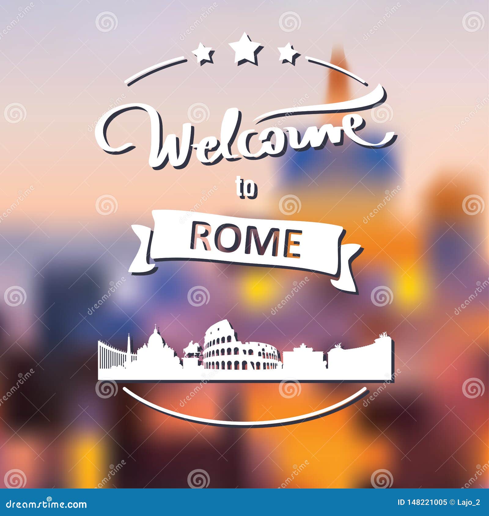 Tourism Label with Skyline, Text Welcome To Rome Stock Vector ...