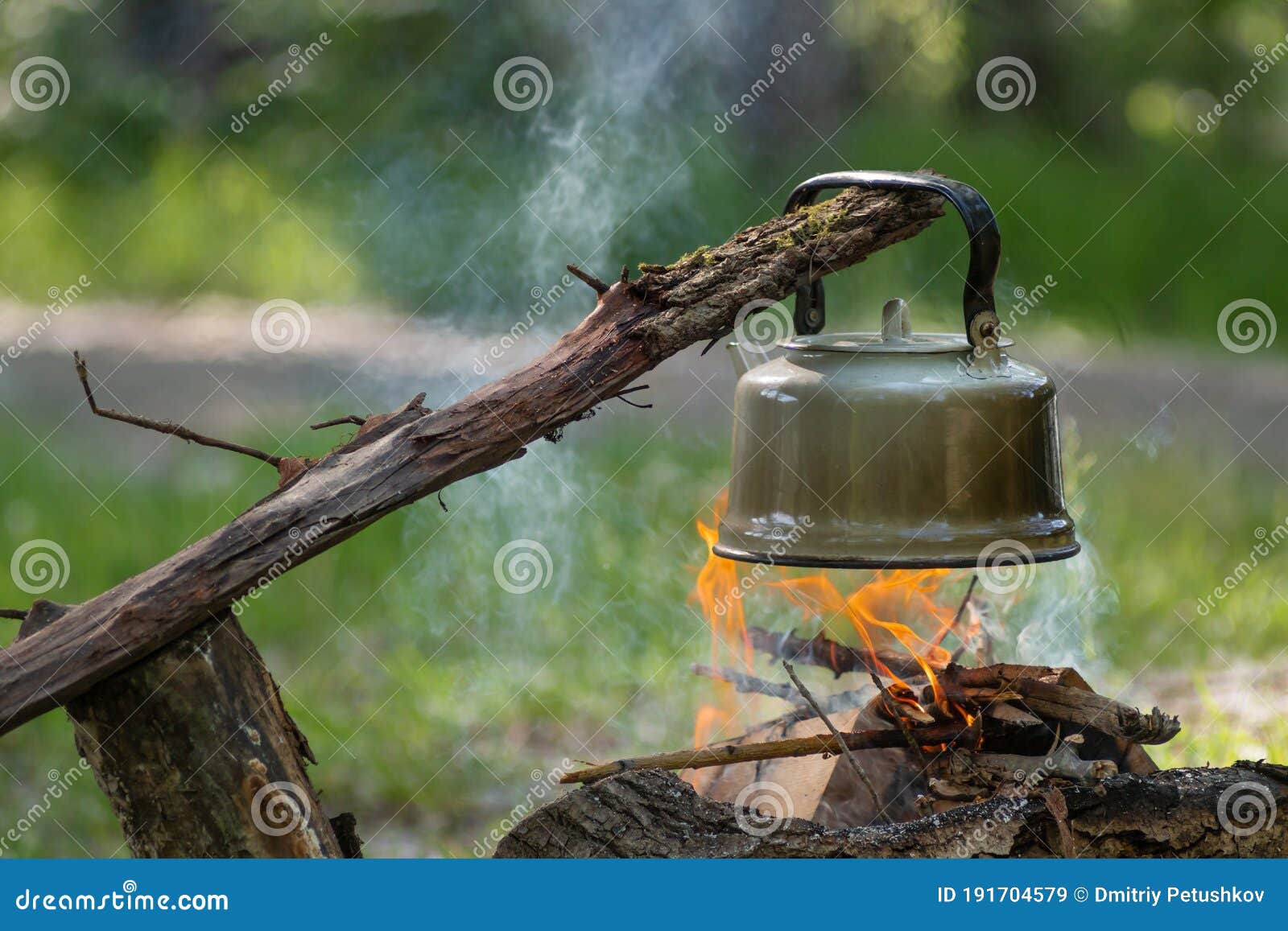 Tourism. Making Boiling Water for Tea Over a Fire Stock Image - Image ...