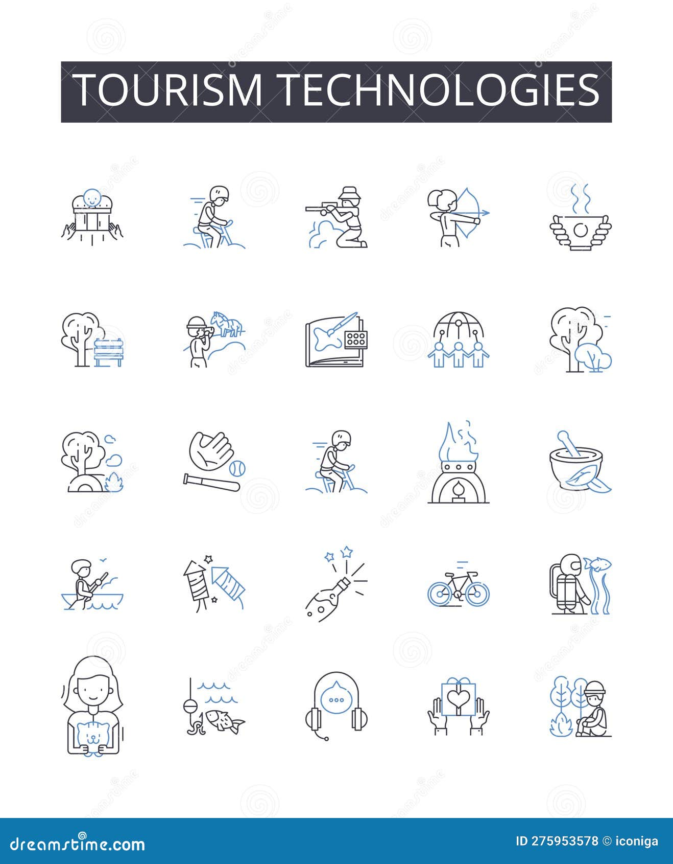 Tourism Technologies Line Icons Collection. Artificial Intelligence ...