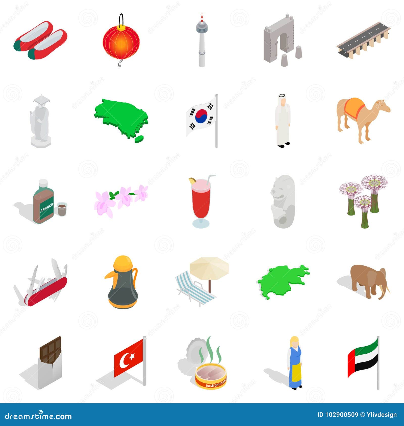 Tourist Attraction Icons Set Isometric Style Stock Vector Illustration Of Hotel Attraction