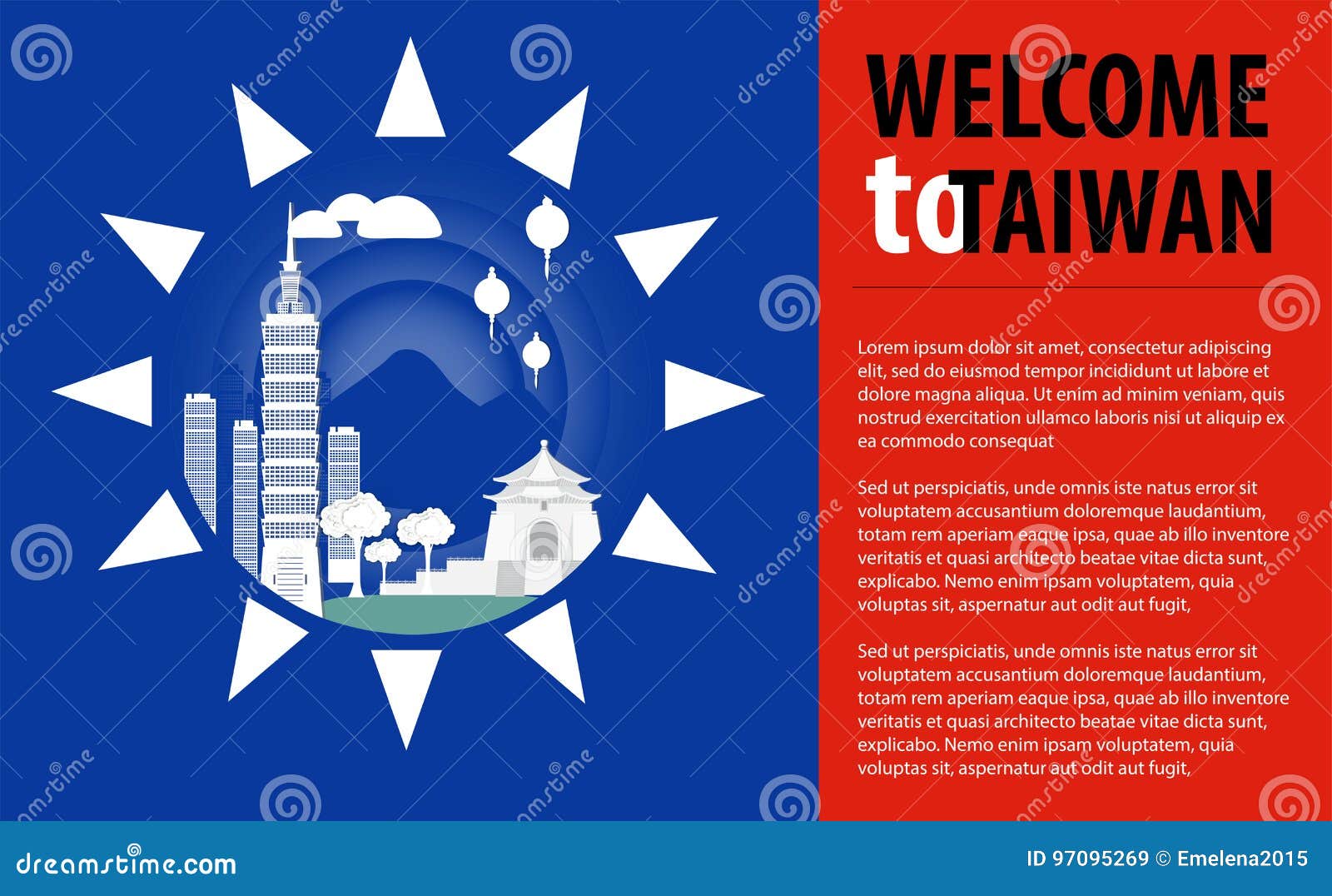 Tourist Attractions of Taiwan in the Flag. Flyer Stock Illustration ...