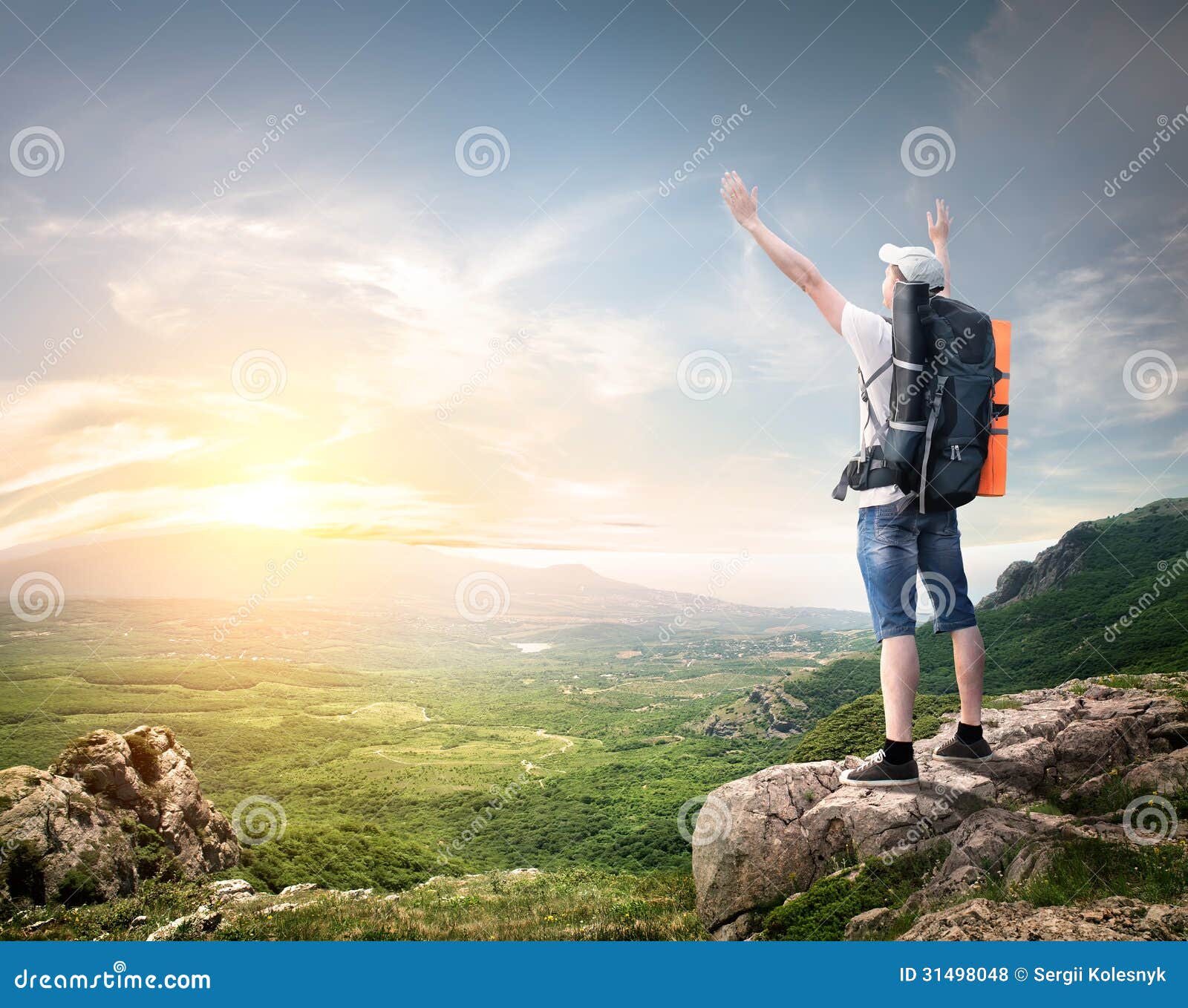 Tourist with backpack stock photo. Image of clouds, horizon - 31498048