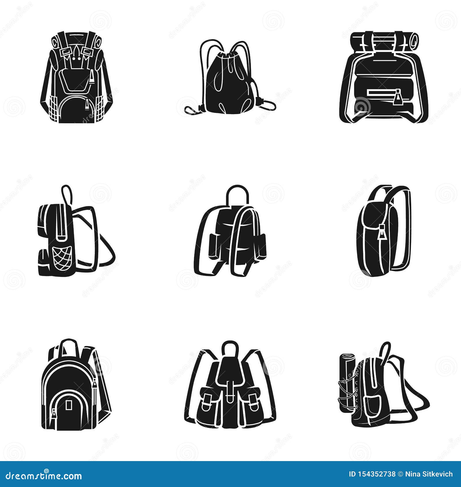 Tourist Backpack Icon Set, Simple Style Stock Vector - Illustration of ...