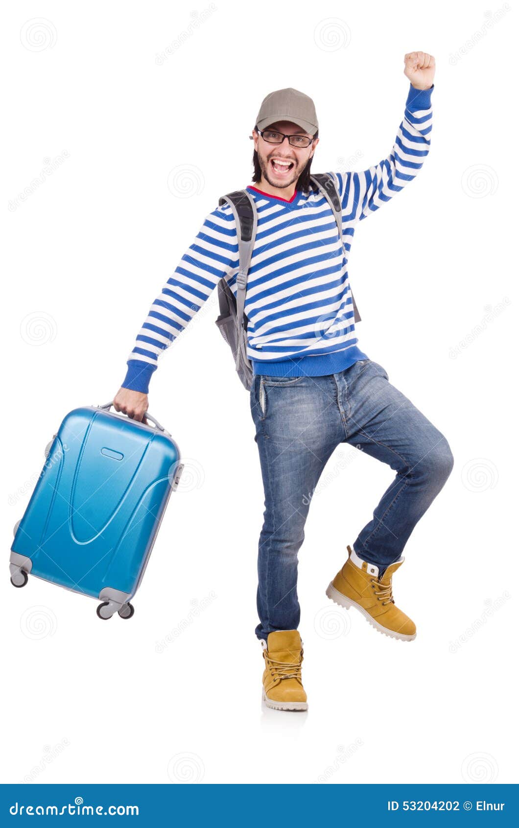 A Tourist with Bags Isolated on White Stock Photo - Image of holiday ...