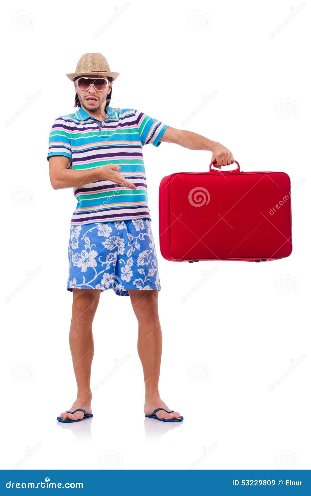 Tourist with Bags Isolated on White Stock Image - Image of heavy ...