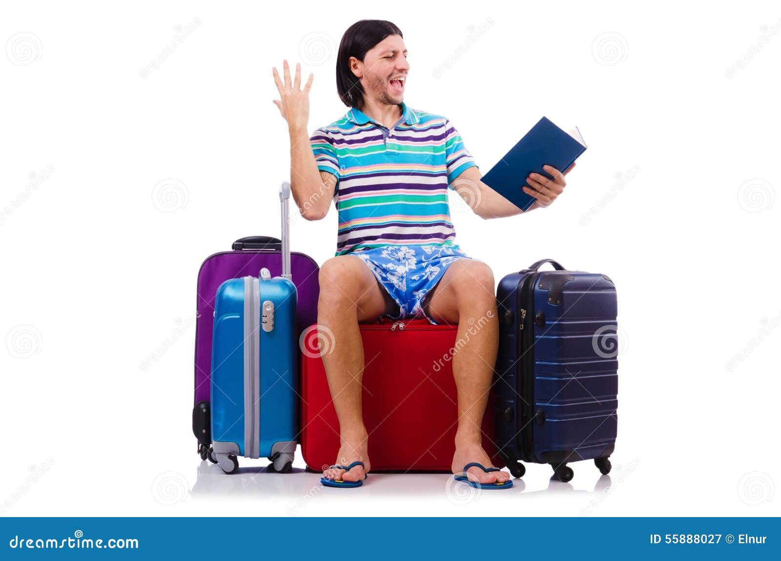 Tourist with Bags Isolated on White Stock Image - Image of isolated ...