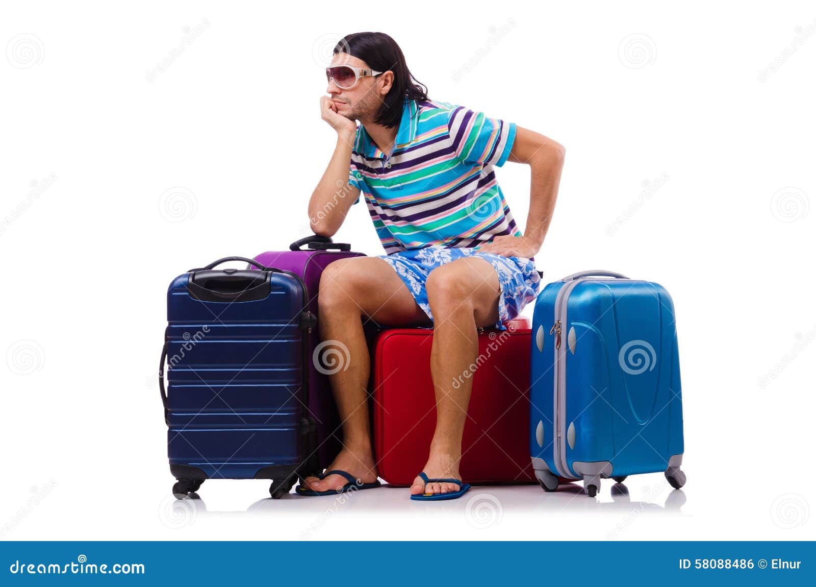 Tourist with Bags Isolated on White Stock Photo - Image of schedule ...