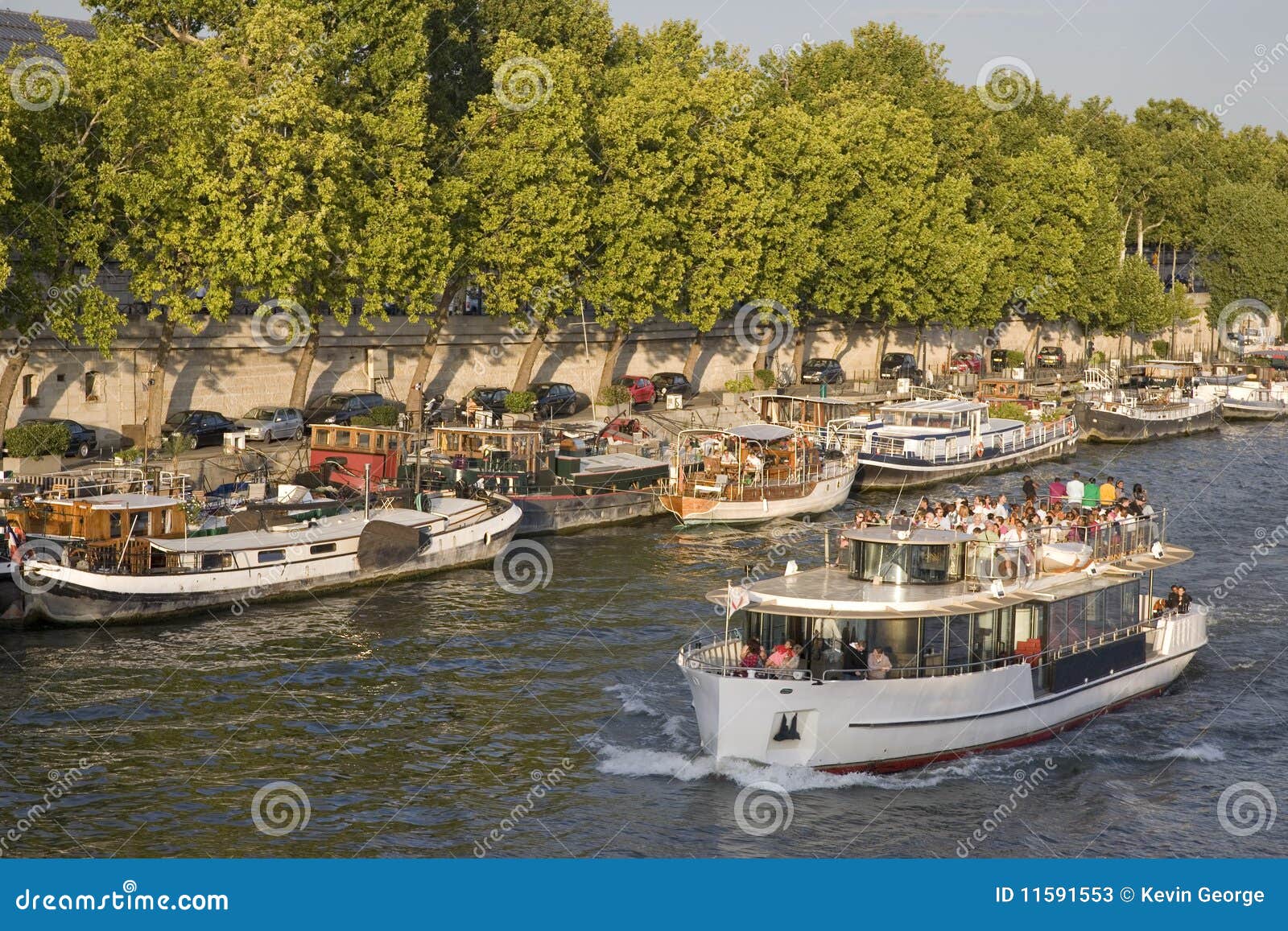 Tourist Boat and Barges on the River Seine Stock Image - Image of boat ...