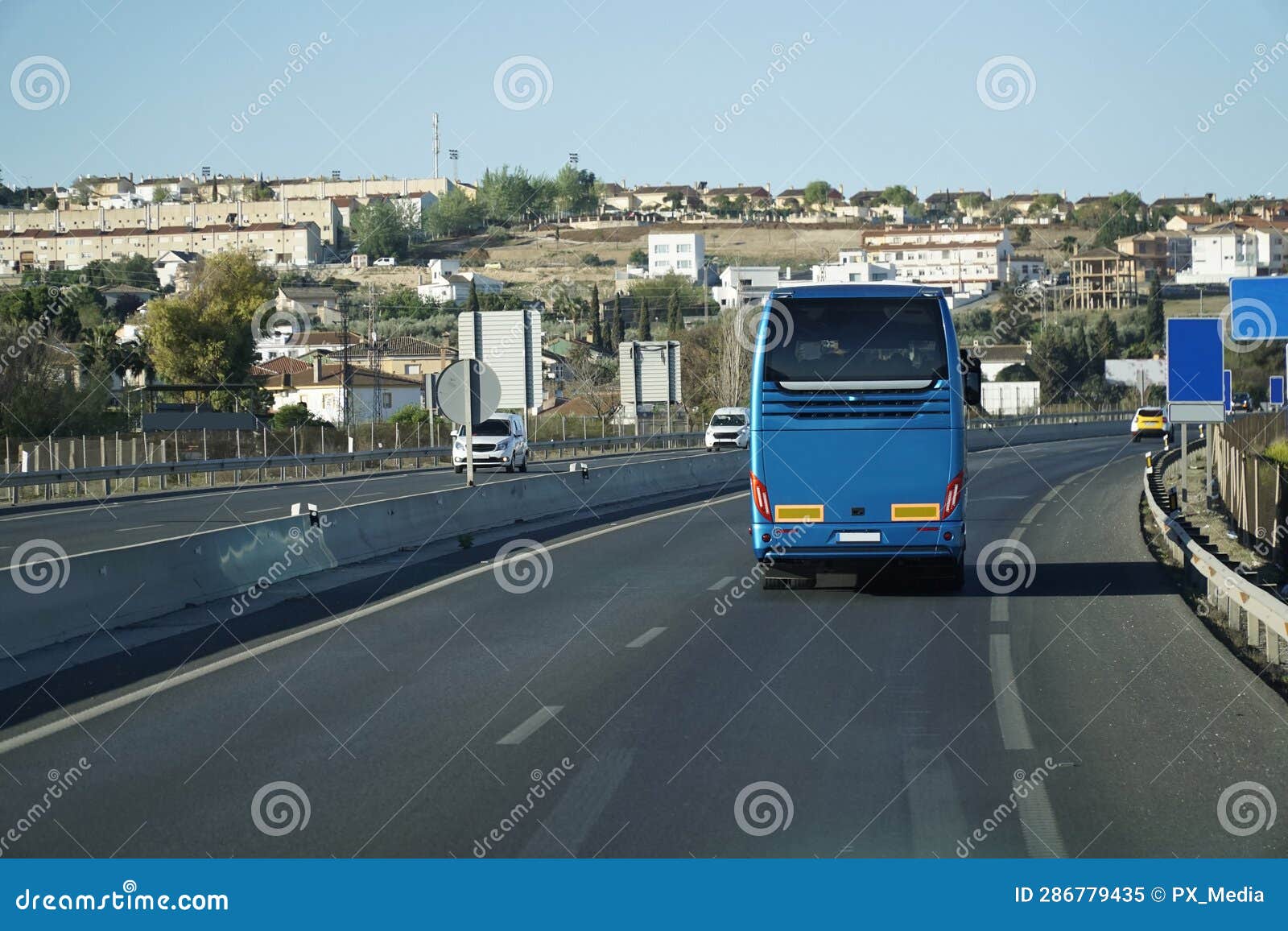 Tourist Bus on a Highway - Back View Stock Image - Image of driving ...