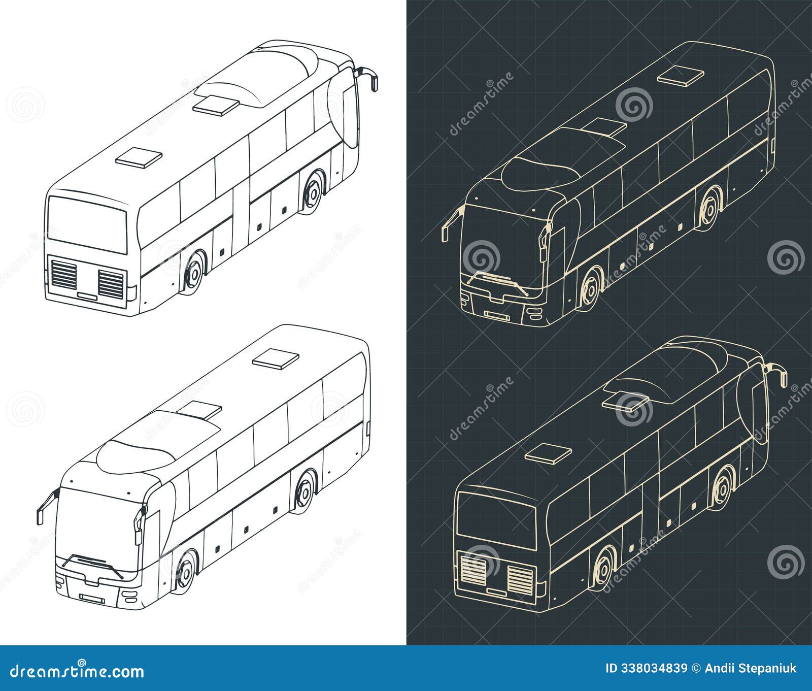 Tourist Bus Isometric Blueprints Stock Vector - Illustration of tour ...