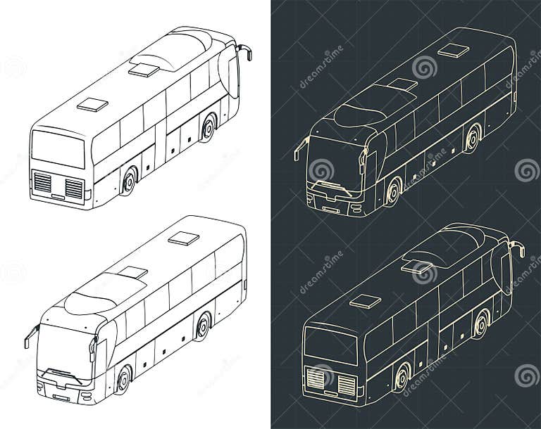 Tourist Bus Isometric Blueprints Stock Vector - Illustration of tour ...