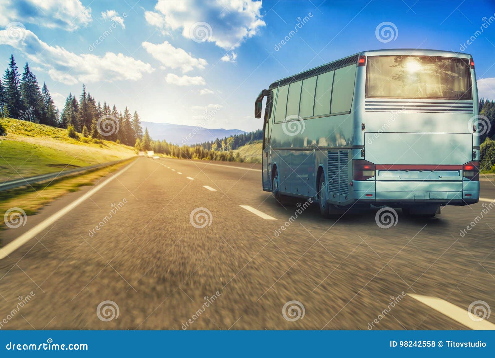 Tourist Bus Rides on the Mountain Highway Stock Photo - Image of ...