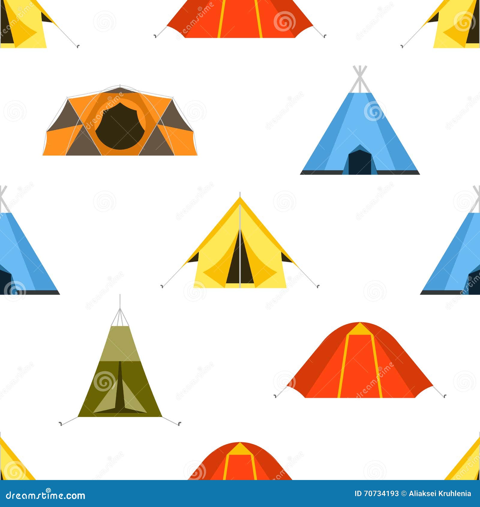 Tourist Camping Tents Seamless Pattern Stock Vector - Illustration of ...