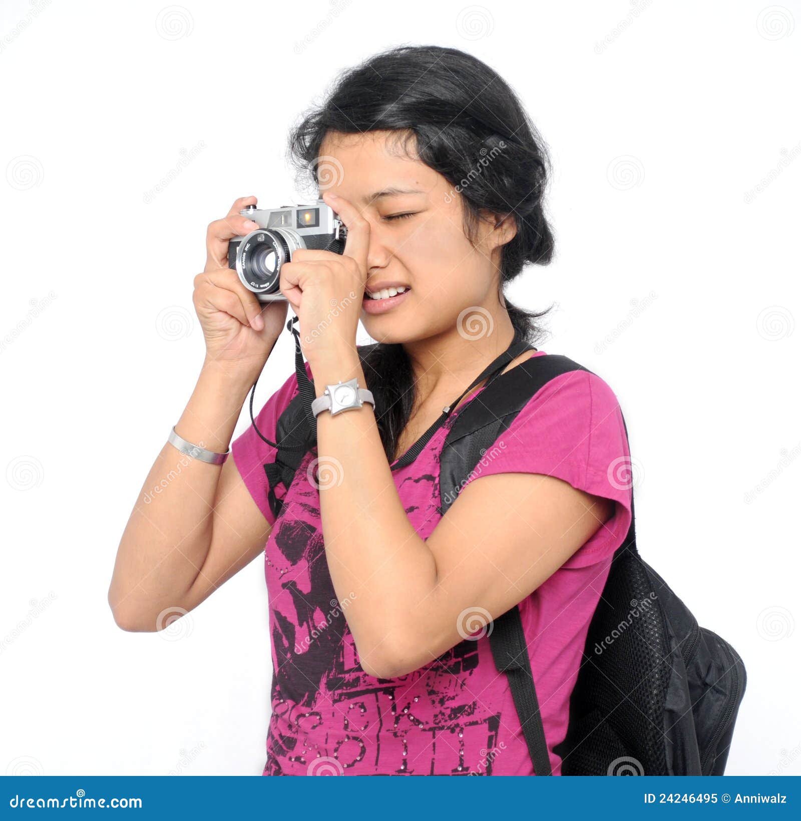 A Tourist Clicking a Photo with Her Camera. Stock Image - Image of girl ...