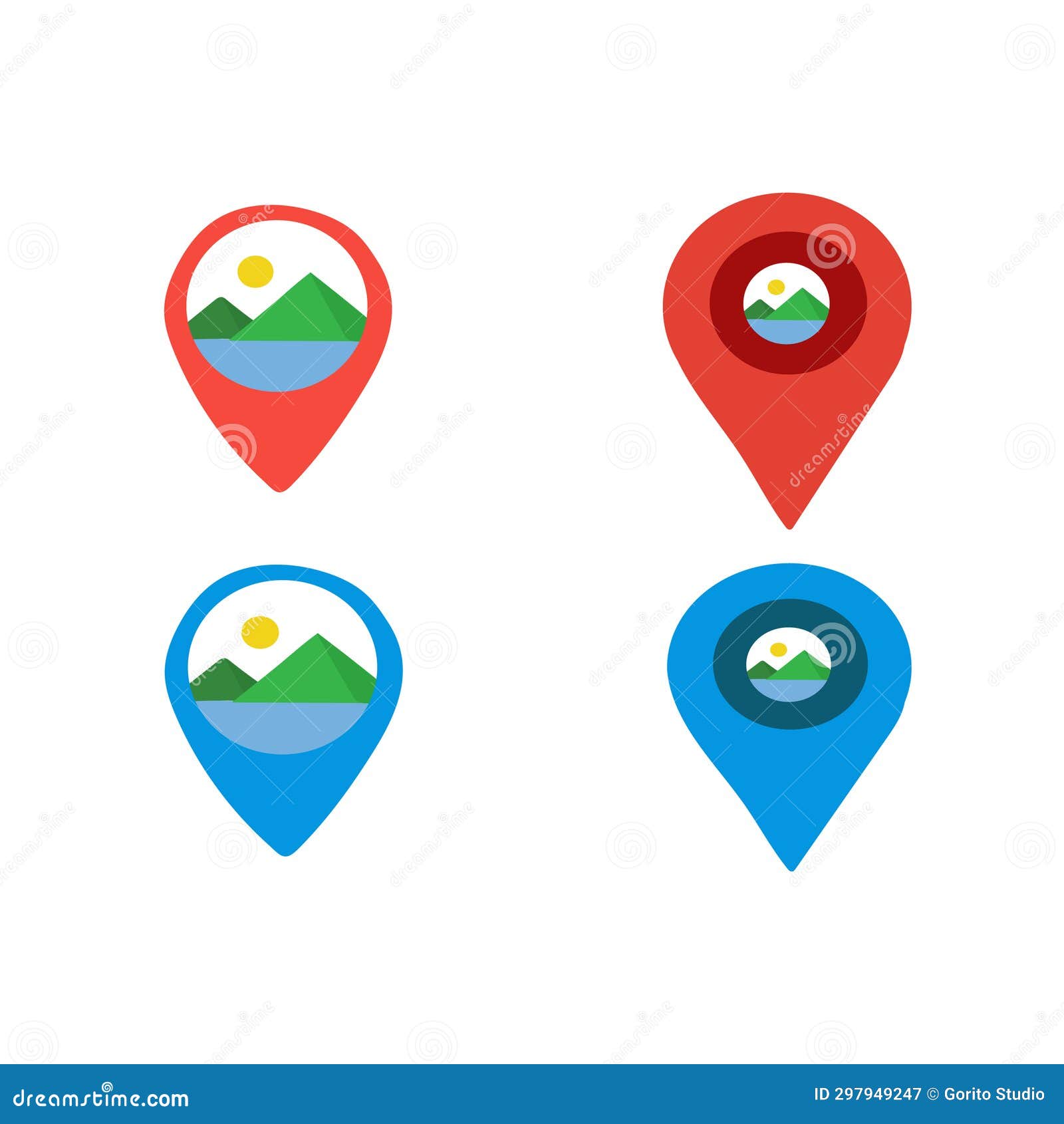 Tourist Destination Location Pin with Red Blue Color Vector Stock ...